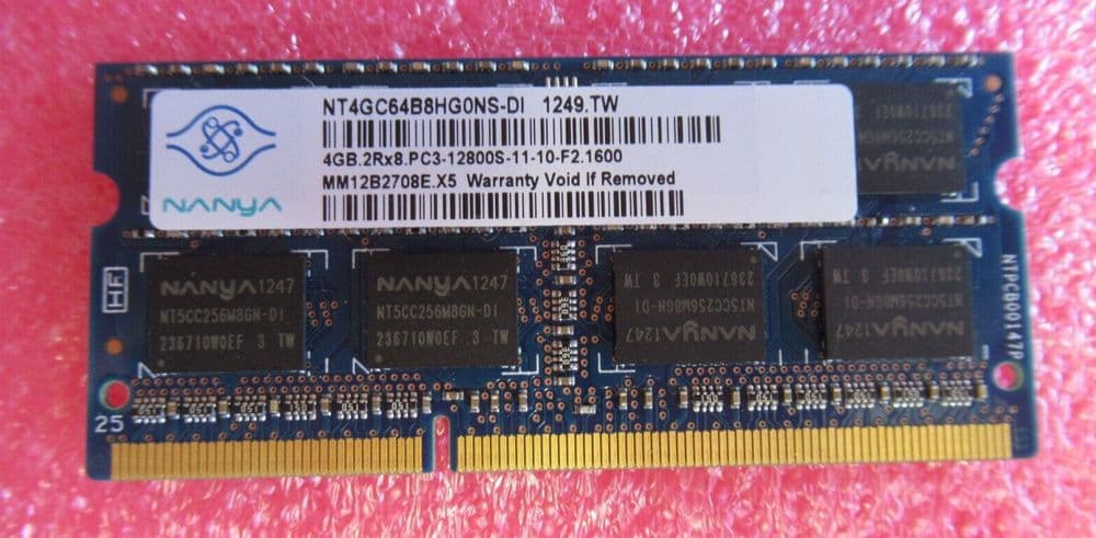 Nanya NT4GC64B8HG0NS-DI 4GB PC3-12800 DDR3-1600MHz CL11 204-Pin SoDimm Memory