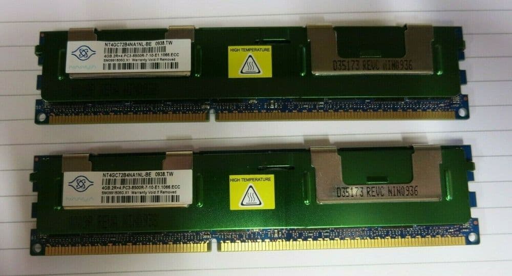 Nanya NT4GC72B4NA1NL-BE 8GB 2x4GB 2Rx4 PC3-8500 DDR3 240P ECC CL7 DIMM ...