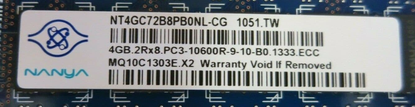 Nanya NT4GC72B8PB0NL-CG 4GB PC3-10600 DDR3-1333MHz ECC CL9 240-Pin DIMM Memory