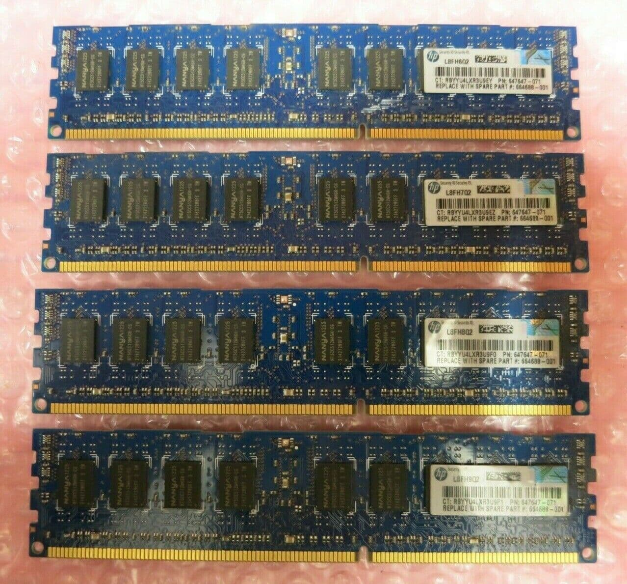 Nanya NT4GC72C4PG0NK-CG 16GB 4x4GB 1Rx4 PC3-10600 DDR3 ECC 240P CL9 Memory