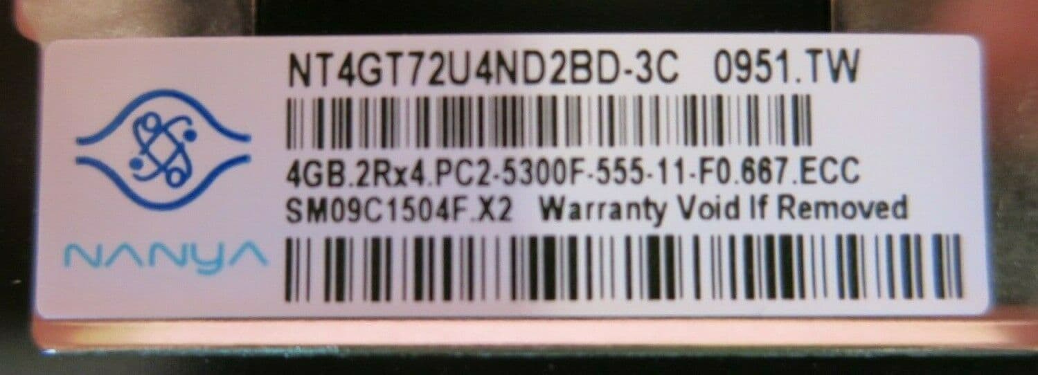 Nanya NT4GT72U4ND2BD-3C 4GB PC2-5300 DDR2-667MHz ECC CL5 240P Memory