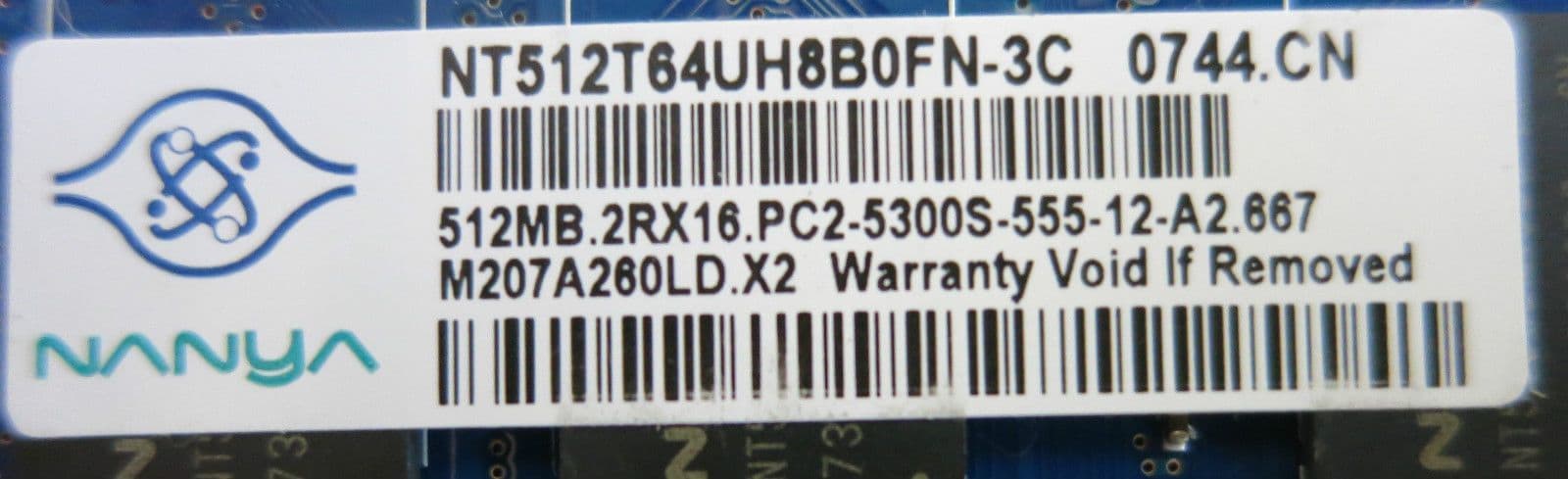 Nanya NT512T64UH8B0FN-3C 1GB 2 x 512MB PC2-500S DDR2 Laptop RAM Memory ...