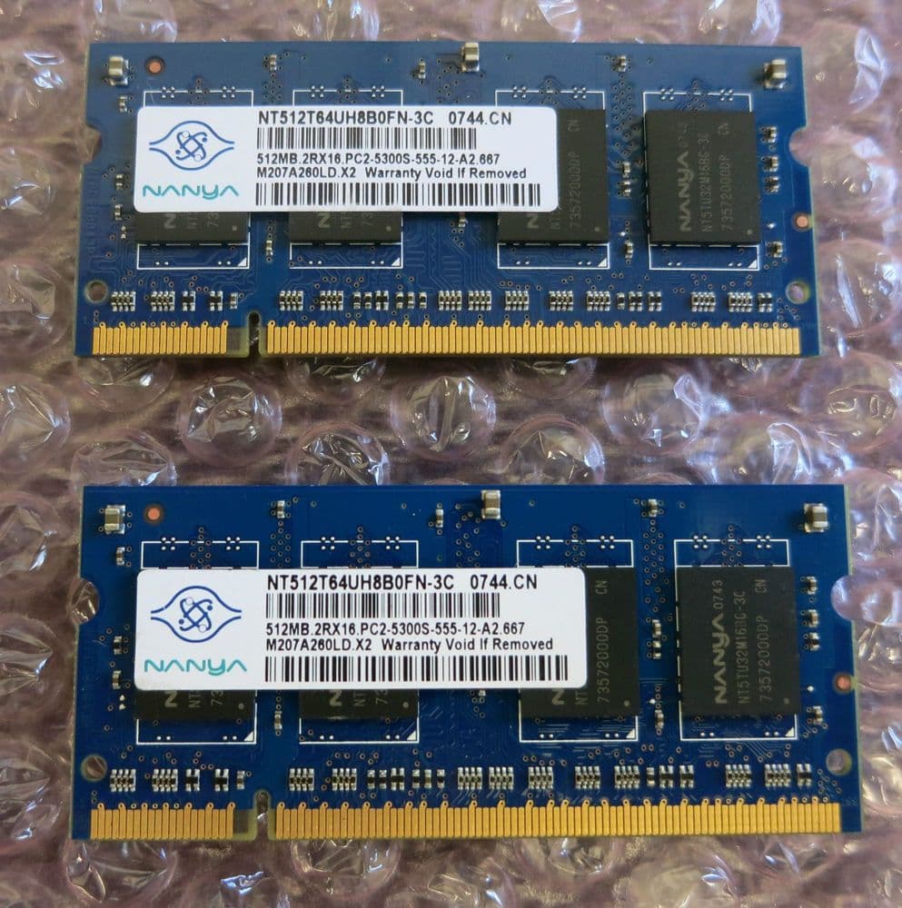 Nanya NT512T64UH8B0FN-3C 1GB 2 x 512MB PC2-500S DDR2 Laptop RAM Memory ...