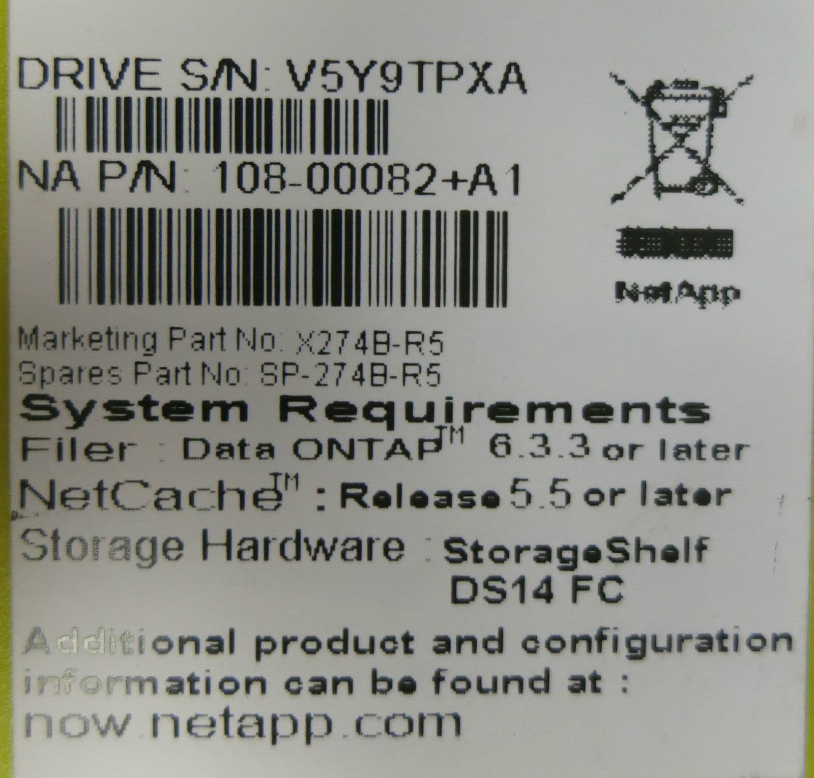 NetApp 147GB 10K FC-AL Fibre Channel 108-00082 A1 Hard Disk Drive In Caddy