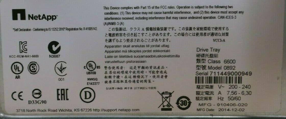 Netapp DE6600 Storage Enclosure 60x 3 5" HDD Bay 2x Control Module I/F ...