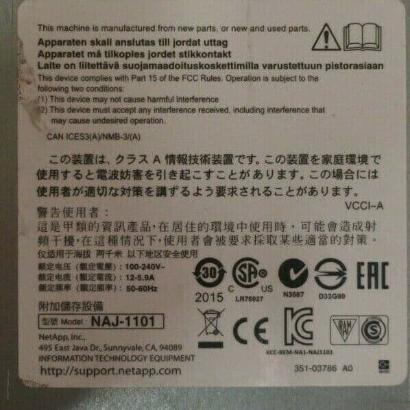 NetApp DS4486 480TB 24 x 20TB 2x IOM6 4xPSU Storage 4U Expansion Shelf