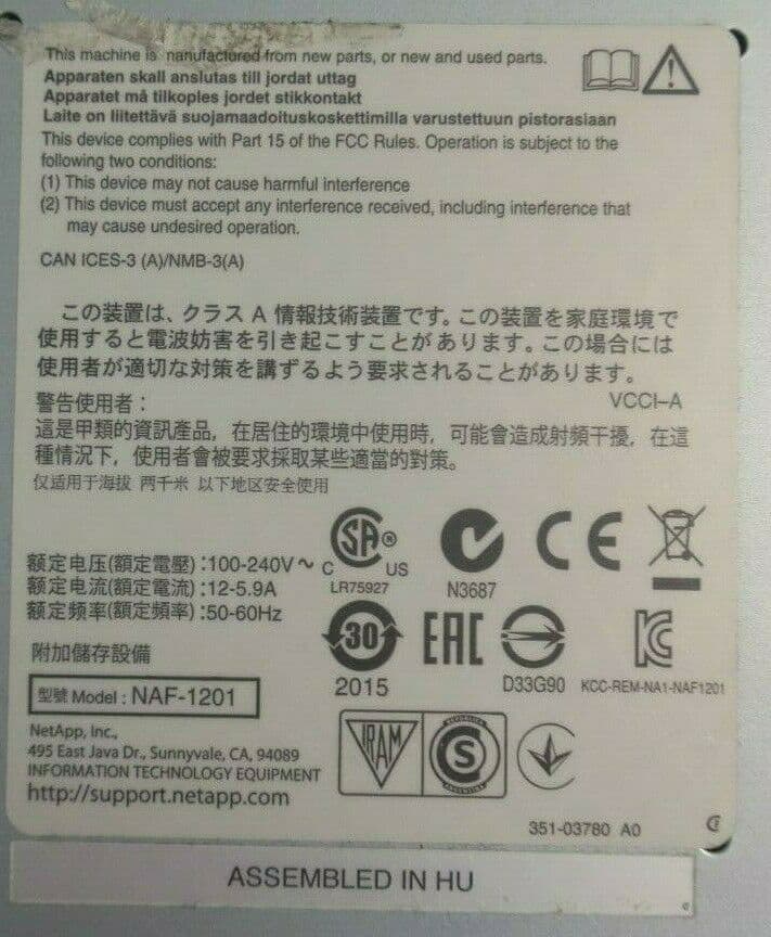NetApp FAS2520 Hybrid Storage Array NAF-1201 6x 2TB HDD & 1x SASWWN ...