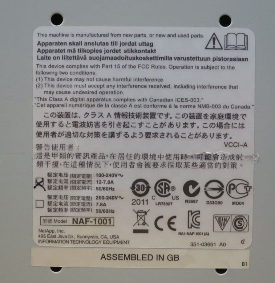 NetApp FAS6240 Filer Head Single Controller 1TB Flash 8x Quad SFP ...