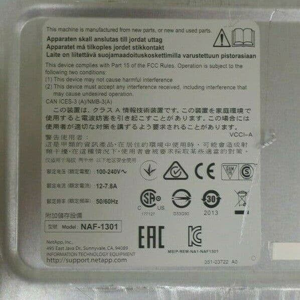 NetApp FAS8020 NAF-1301 3U Filer System 2x Controller Modules 111-01099 ...