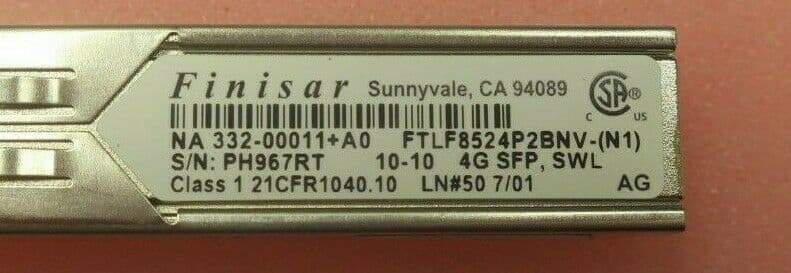 NetApp Finisar 4Gb/s SWL SFP Transceiver Module 332-00011 FTLF8524P2BNV- N1
