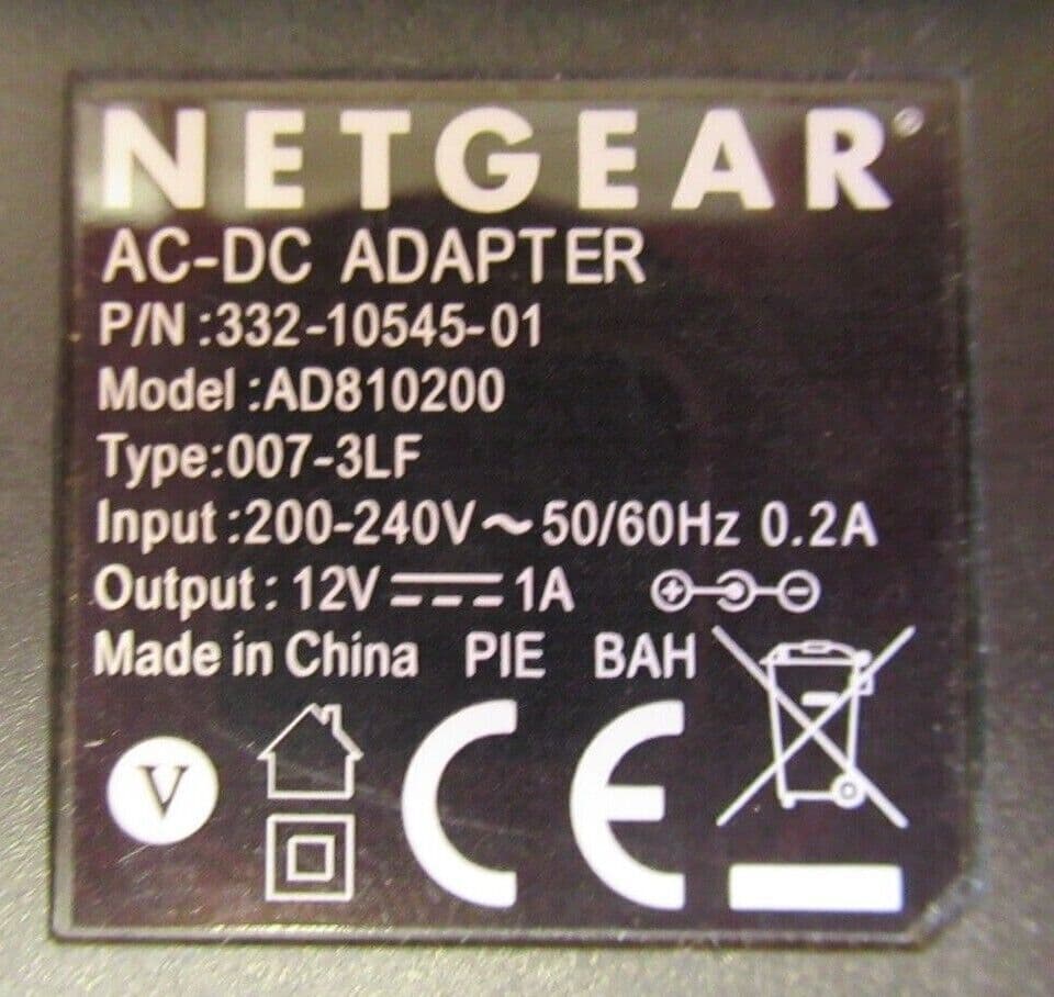 Netgear 332-10545-01 AD810200 007-3LF UK Plug AC Power Adapter 12W 12V 1A