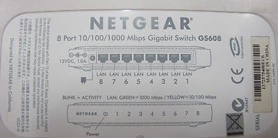 Netgear 8 Port 10/100/1000 Mbps Gigabit Desktop Switch GS608
