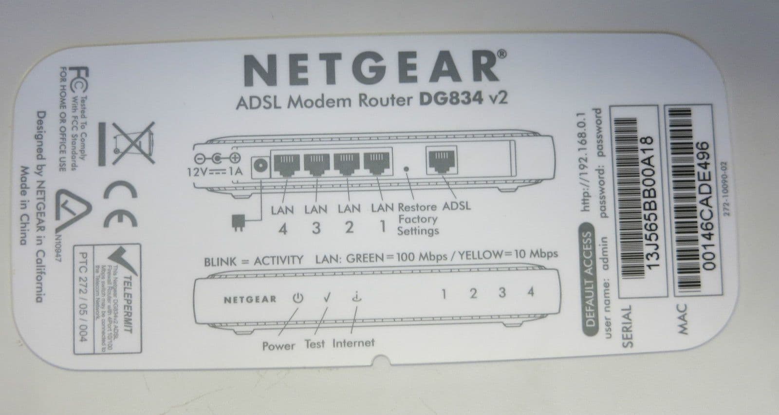 Netgear DG834 V2 Wired ADSL Firewall Router with 4-port 10/100 Mbps Switch