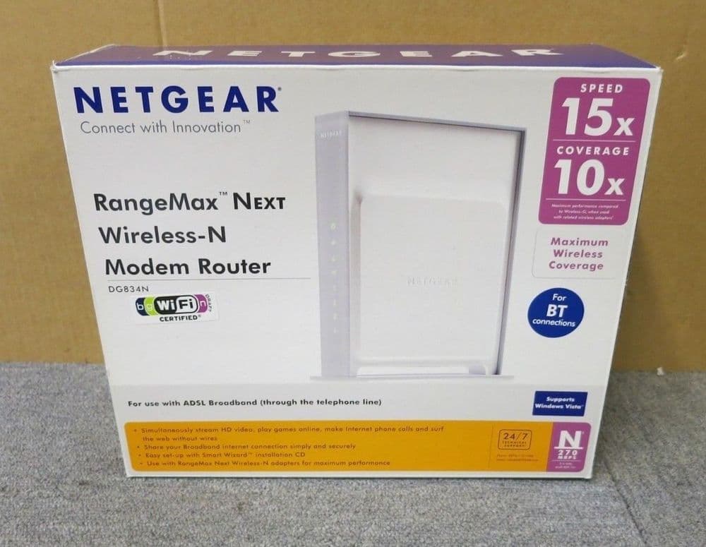 Netgear DG834N 270Mbps 10/100 RangeMax NEXT Wireless ADSL2 4 Ports ...
