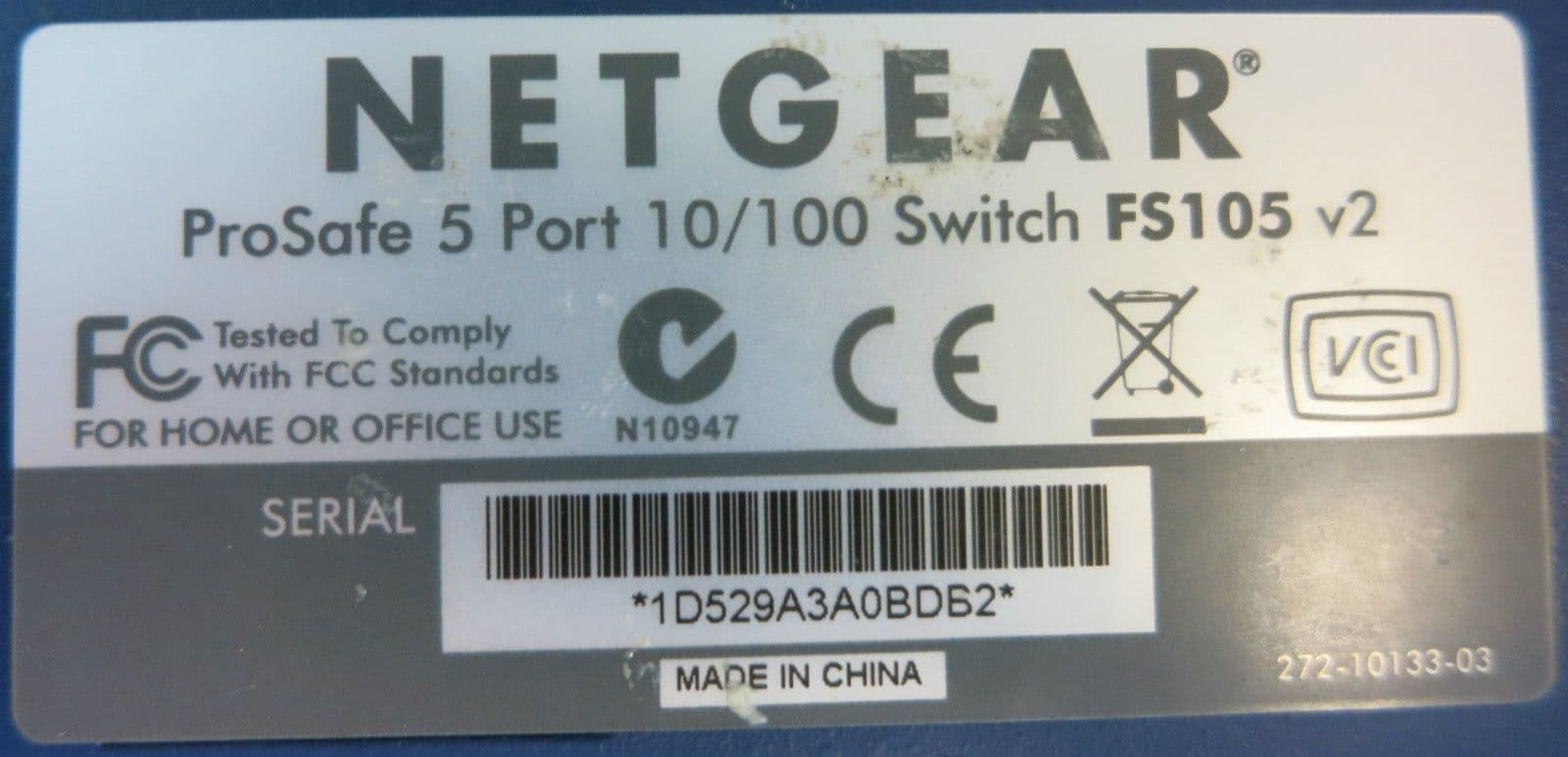 Netgear FS105 External Prosafe 5 Port Fast Ethernet 10/100 Desktop Switch