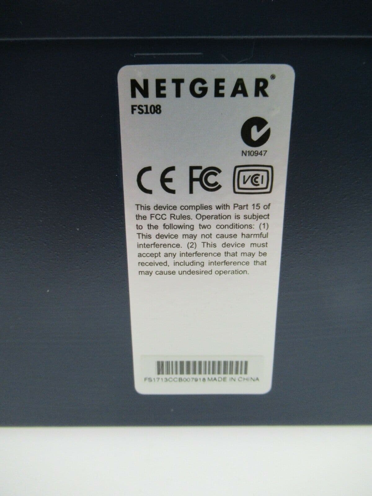 Netgear FS108 8-Port 10/100Mbp/s Fast Ethernet Network Switch Hub W/ AC ...
