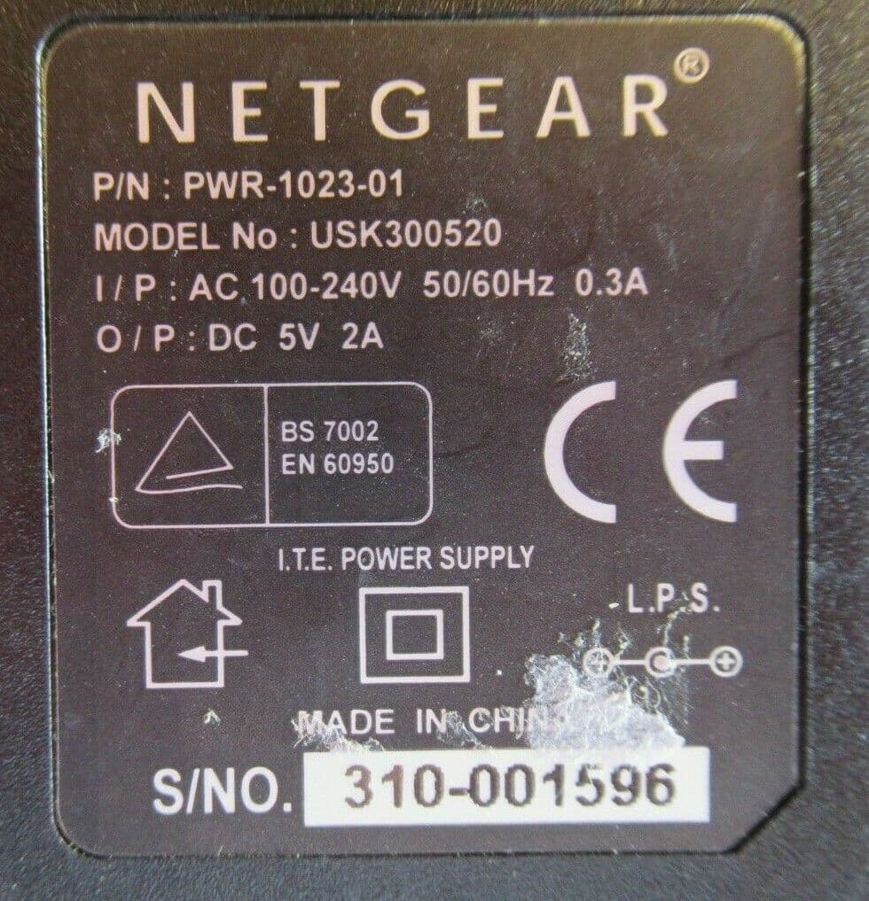 Netgear PWR-1023-01 USK300520 UK 3-Pin Plug AC Power Adapter 5V 2A 10W