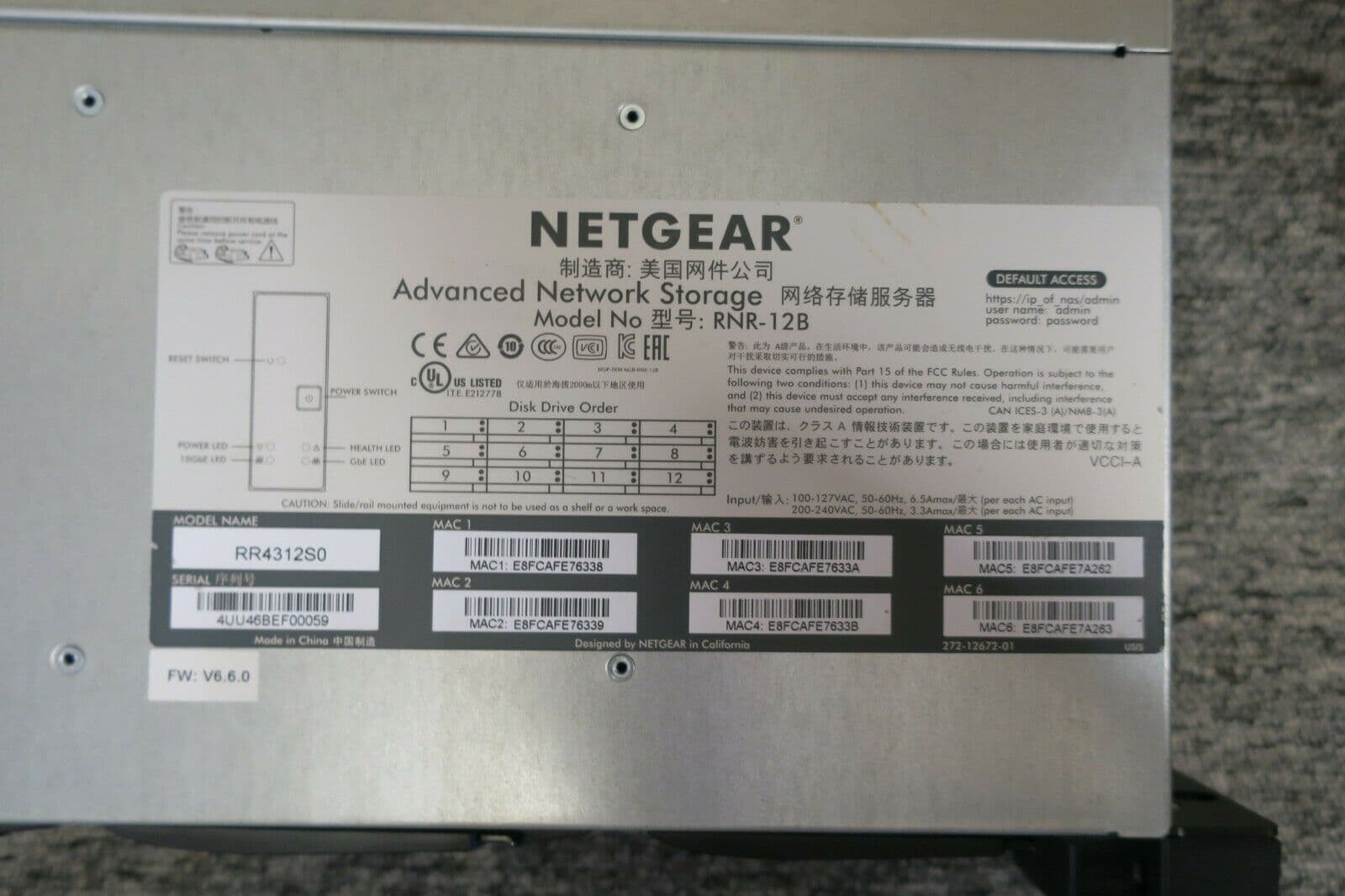 Netgear ReadyNAS 4312S Network Attached Storage Array 12Bay 2U 10Gbe ...