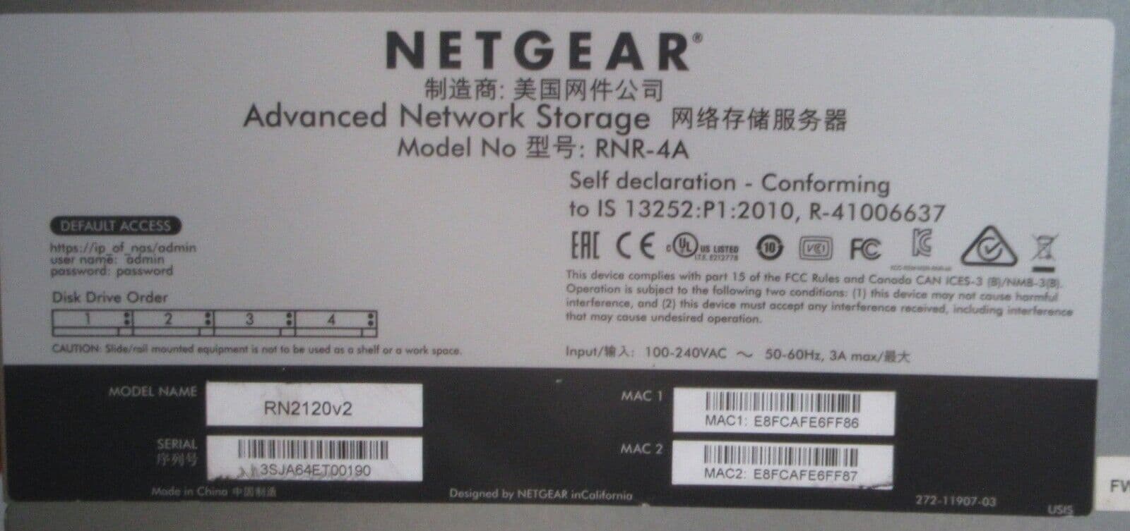 Netgear ReadyNAS RN2120v2 Advanced Network Storage System 4x 3 5" Bay ...