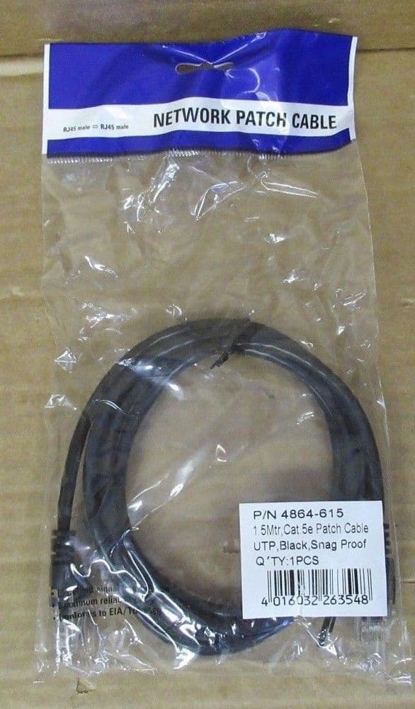 Network CAT5e Snag Proof Patch Cable 4864-615 1 5 Metre Black RJ45 ...