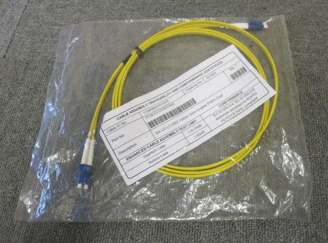 New 2m Fibre Optic Cable Assembly LC to LC Single Mode OS2 Yellow ...