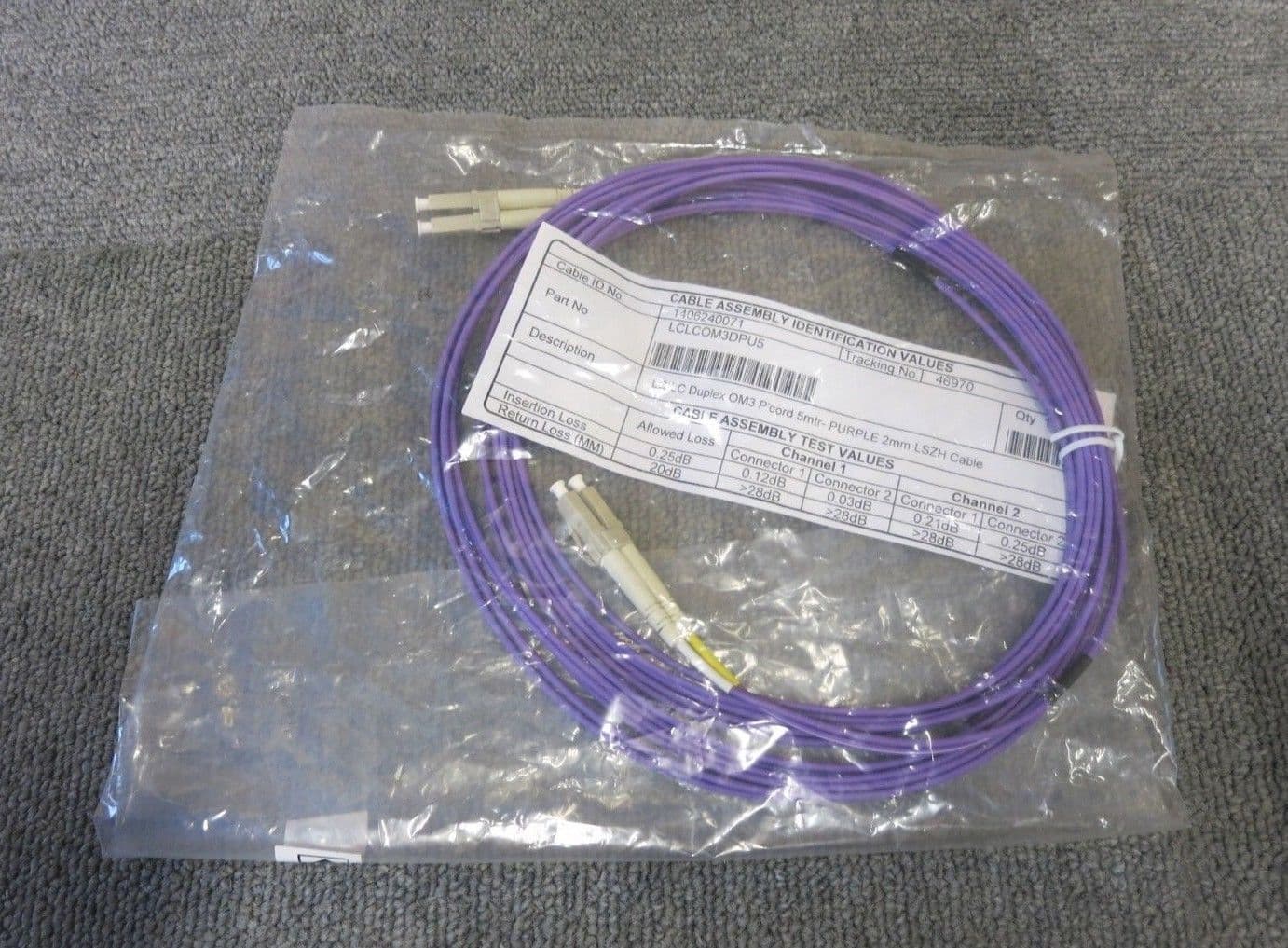 New 5m Fibre Optic Cable Assembly LC to LC Multi Mode OM3 Purple ...