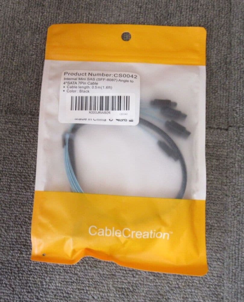 New CableCreation CS0042 Mini-SAS SFF8087 Angle To 4xSATA 7-Pin Cable 0 ...