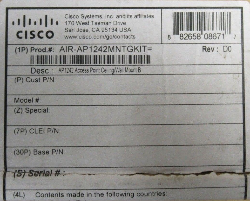 New Cisco AIR-AP1242MNTGKIT 1242 Series Access Point Ceiling/ Wall ...