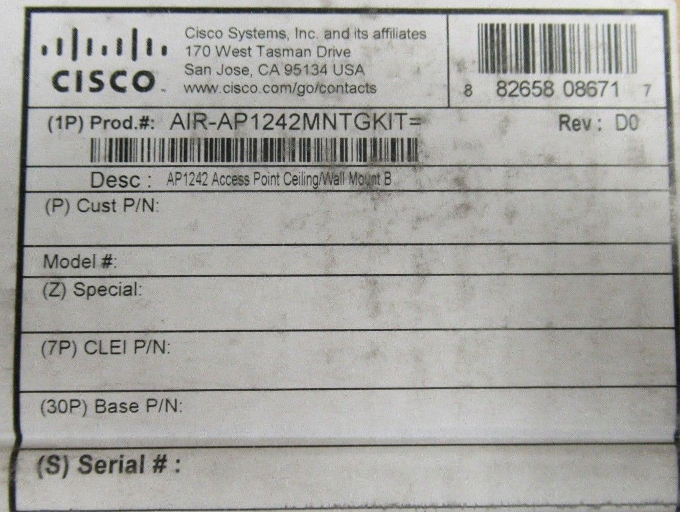 New Cisco AIR-AP1242MNTGKIT 1242 Series Access Point Ceiling/Wall mount ...