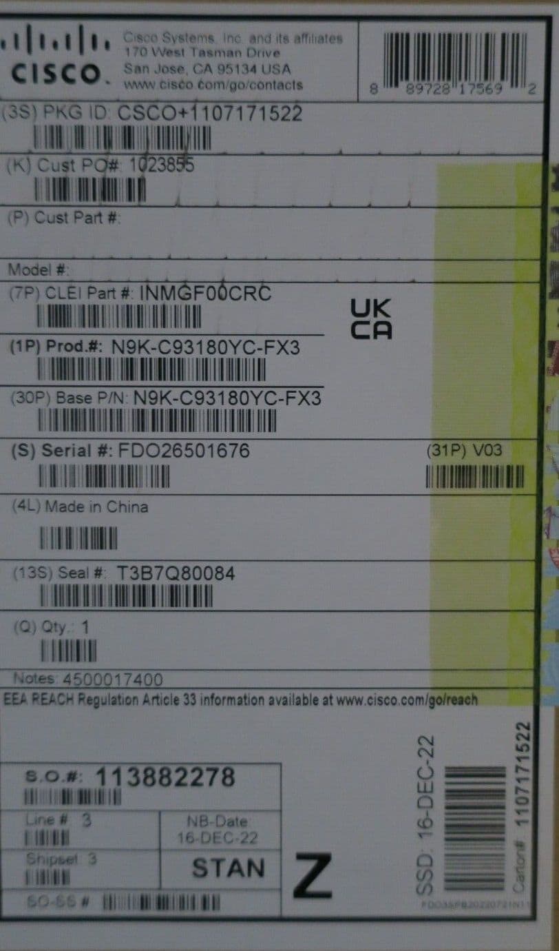 NEW Cisco N9K-C93180YC-FX3 Nexus 9300 48x 1/10/25G SFP 6x 40/100G ...