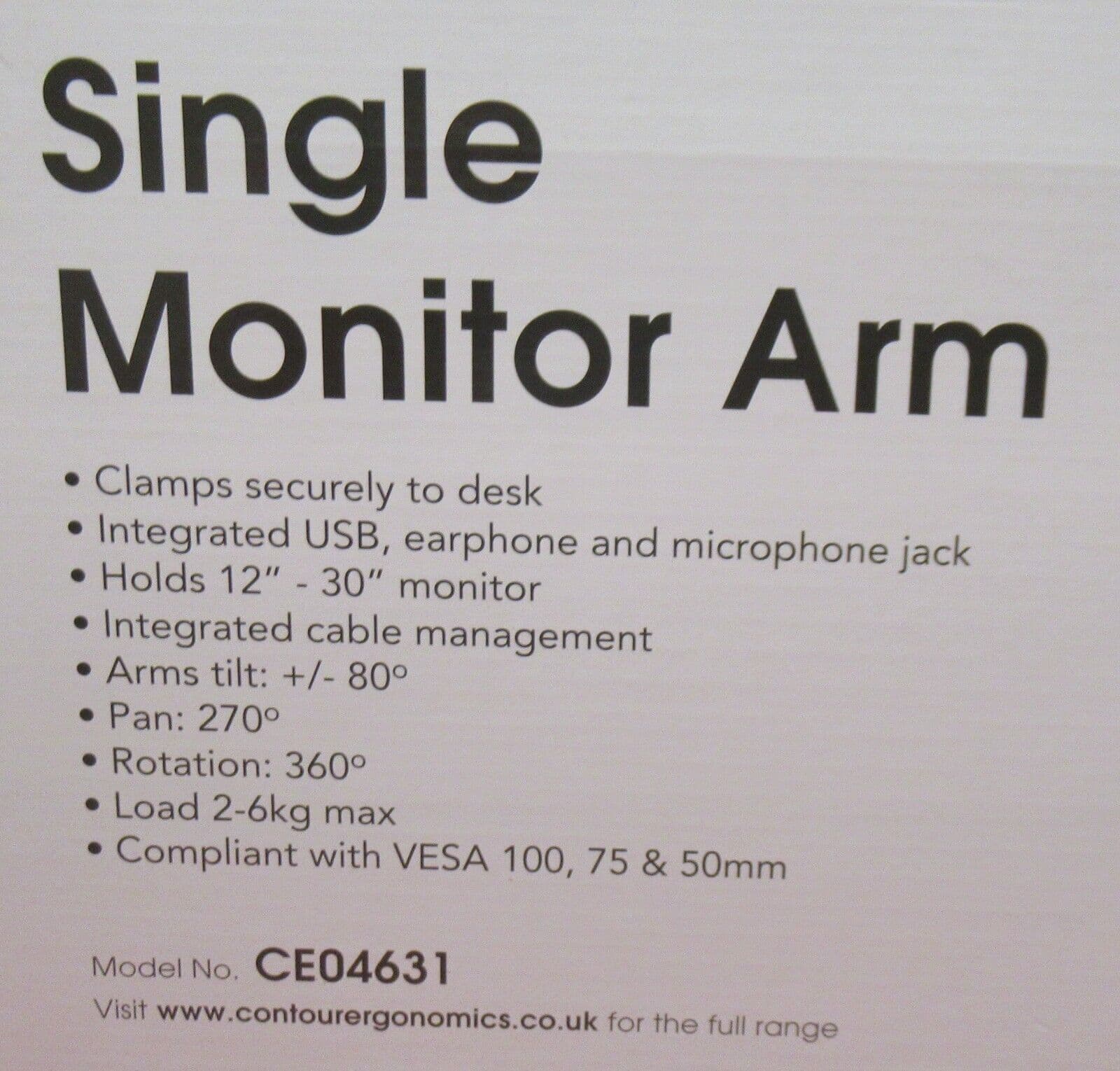 New Contour Ergonomics CE04631 Single Monitor Arm Black/Silver