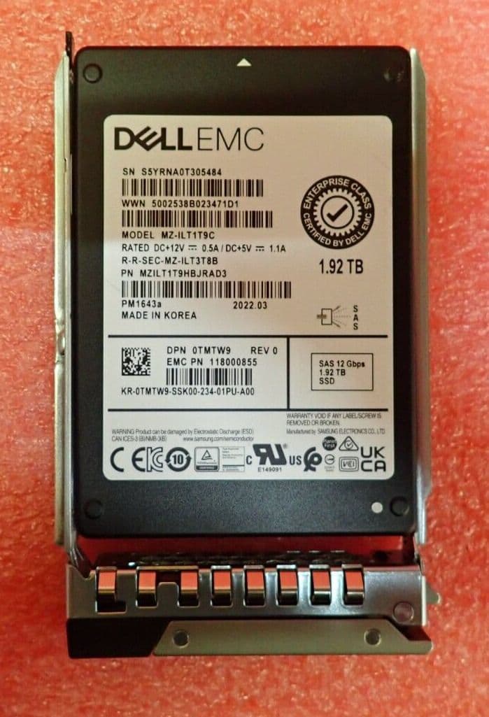 New Dell 1 92TB SAS 12G 2 5" RI SSD MZ-ILT1T9C TMTW9 14th/15th Gen Caddy