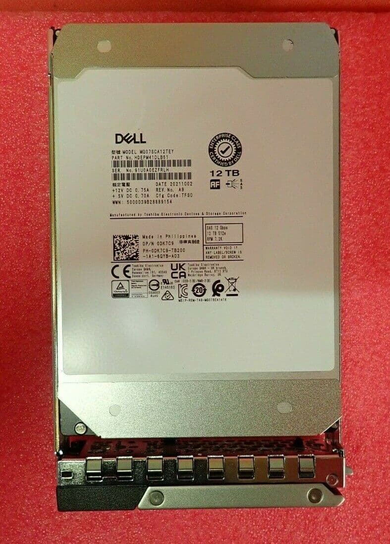 New Dell 12TB 7 2K SAS 12Gb/s 512e 3 5" Hard Drive HDD DK7C9 MG07SCA12TEY
