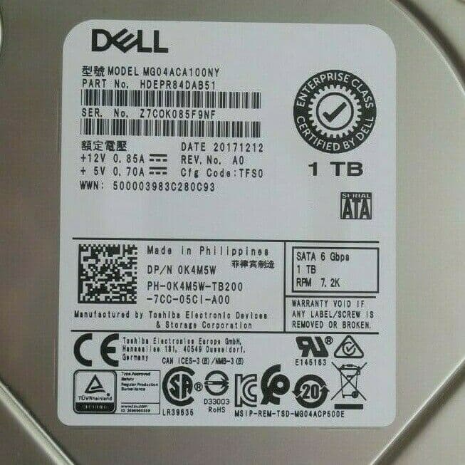 NEW Dell 1TB 3 5" SATA 7 2K 6Gb/s HDD Hard Drive in 13th Series Caddy K4M5W