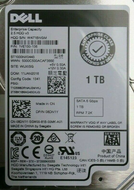 NEW Dell 1TB 6Gbps 7 2K 2 5" SATA HDD Hard Drive ST1000NX0443 8DN1Y ...
