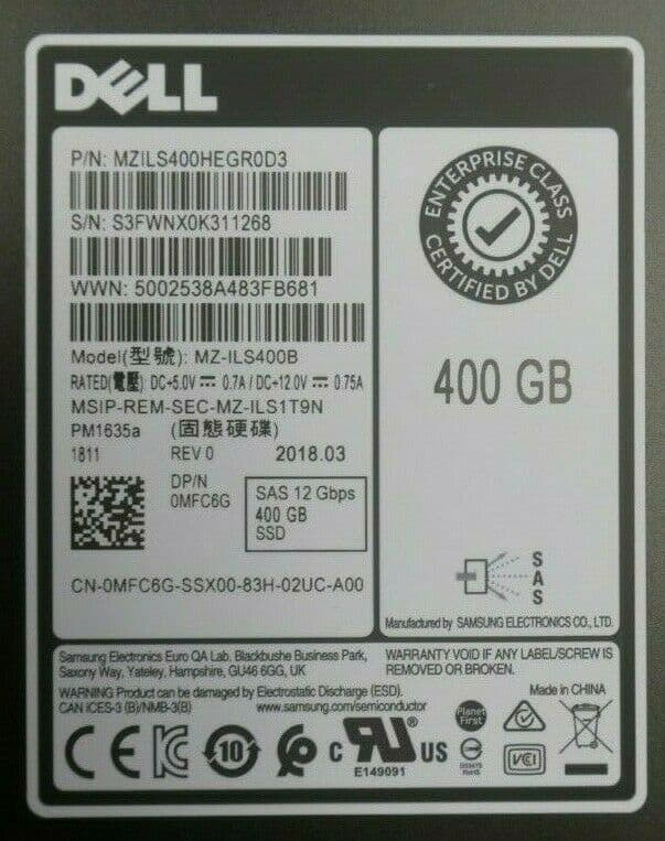 NEW Dell 400GB 12Gbps 2 5" SAS SSD Solid State Drive MZ-ILS1T9N MFC6G ...