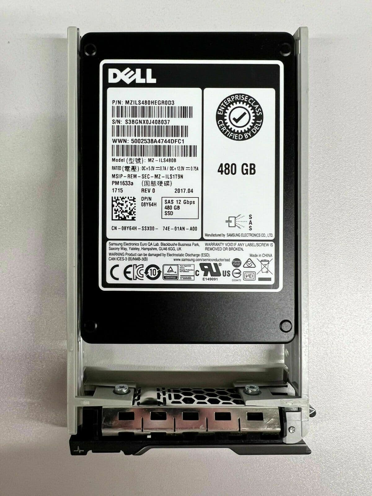 NEW Dell 480GB 2 5" SFF SAS 12Gb/s RI TLC Solid State Drive SSD 8Y64H ...