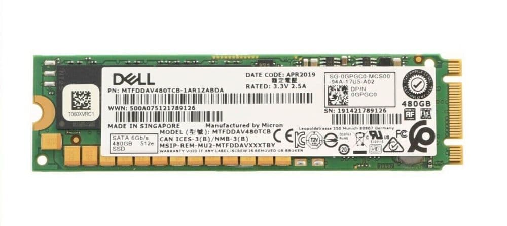 New Dell 480GB M 2 SATA 6G Solid State Drive SSD - GPGC0 MTFDDAV480TCB ...
