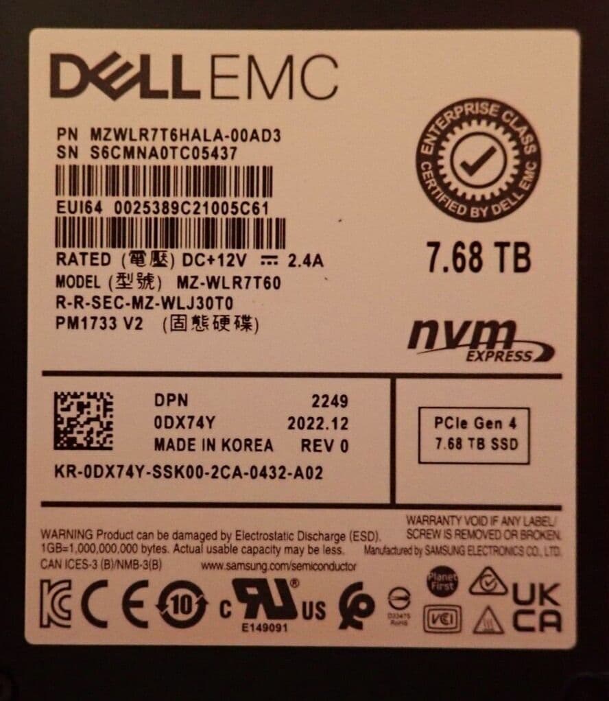 New Dell 7 68TB 2 5" NVMe PCIe Gen4 RI SSD PM1733v2 DX74Y 14th/15th ...