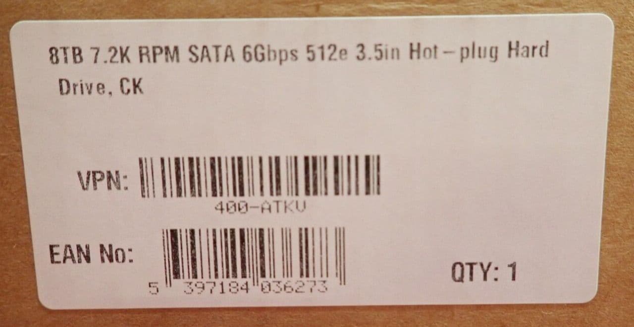 NEW Dell 8TB 7 2K SATA 6G 3 5" Hot-Plug HDD HXFV0 400-ATKV 14/15th Gen ...