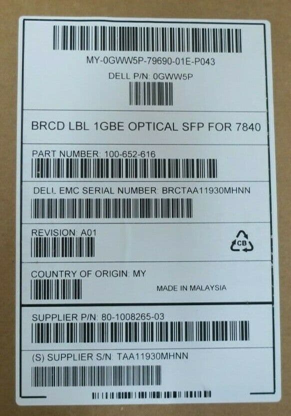New Dell Brocade 1GbE SFP Optical Transceiver Module GWW5P 0GWW5P For 7840