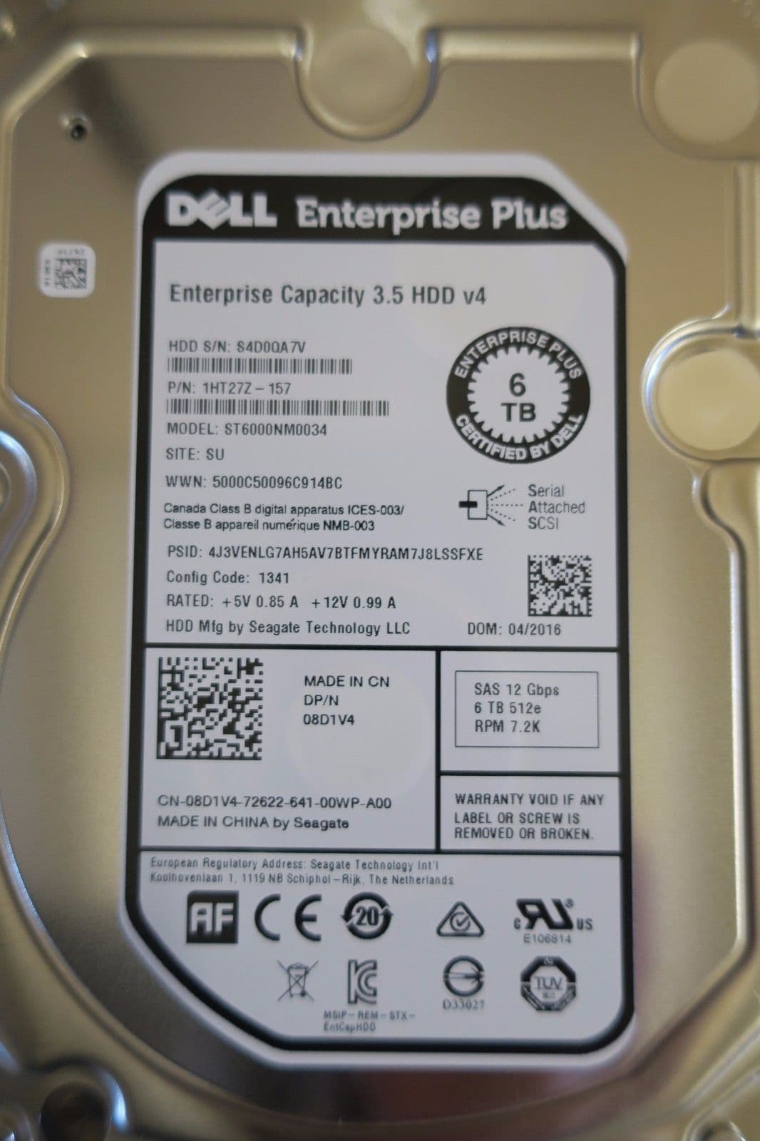 NEW Dell Compellent 6TB 7 2K SAS 3 5 12G 512E Hard drive HDD 8D1V4 ...