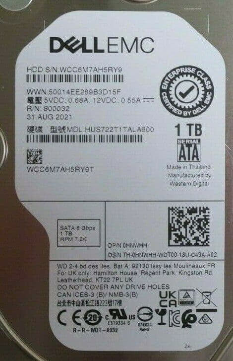 NEW Dell EMC 1TB 7 2K SATA 6G 3 5" Hot-Plug HDD Hard Drive HNWHH 14th ...