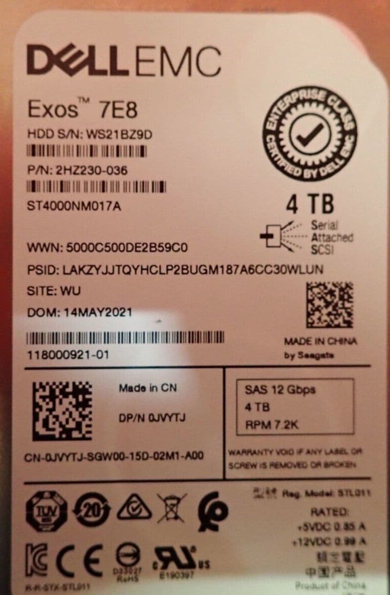 New Dell Emc Data Domain Ds60 4tb 7 2k Sas 6 12g 3 5 Hdd Jvytj 005053647