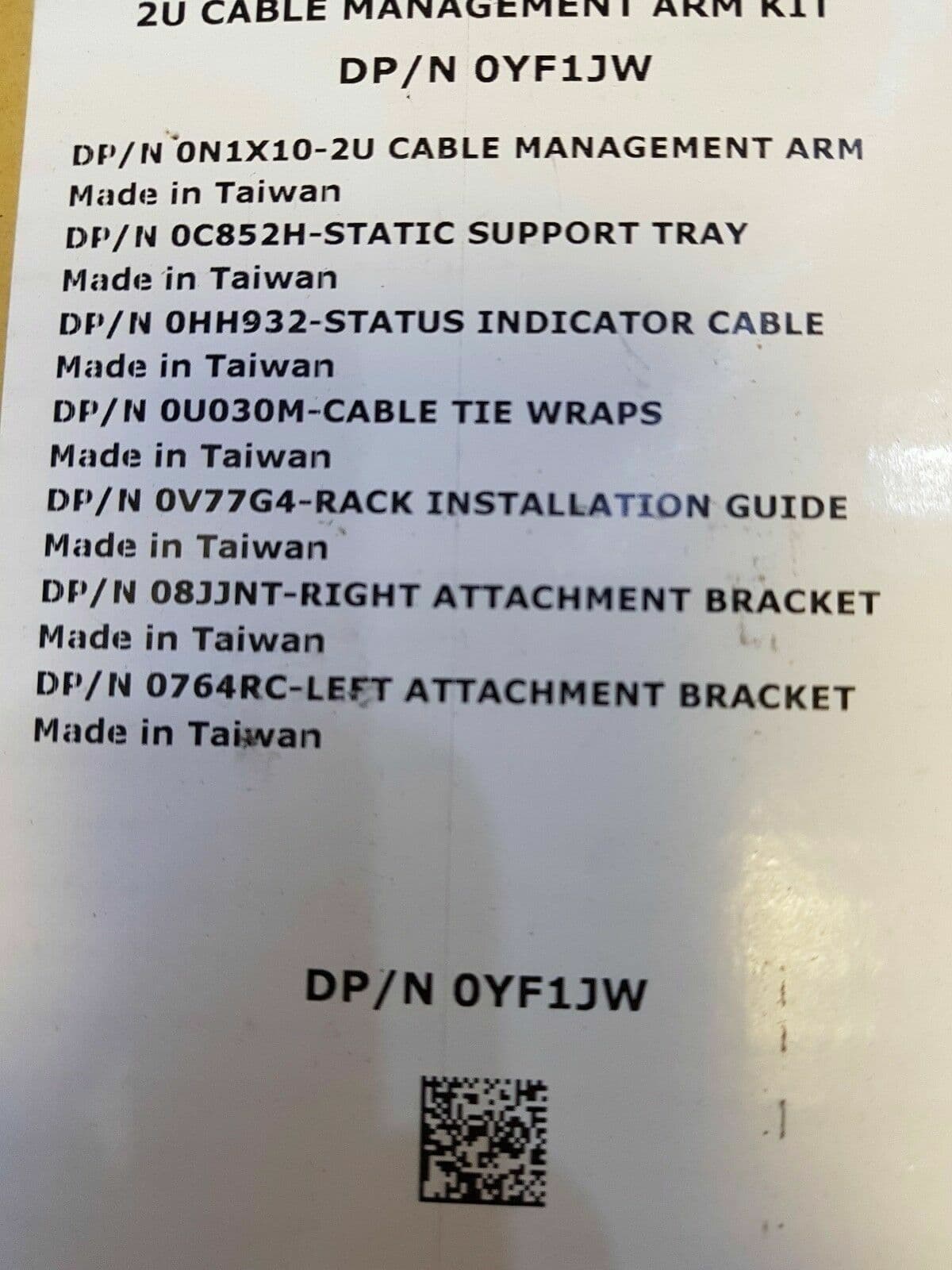 NEW DELL YF1JW 2U CABLE MANAGEMENT ARM KIT FOR POWEREDGE R720