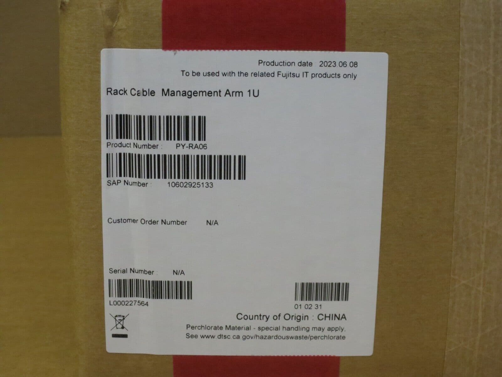 NEW Fujitsu 1U Rack Cable Management Arm Kit PY-RA06 10602925133