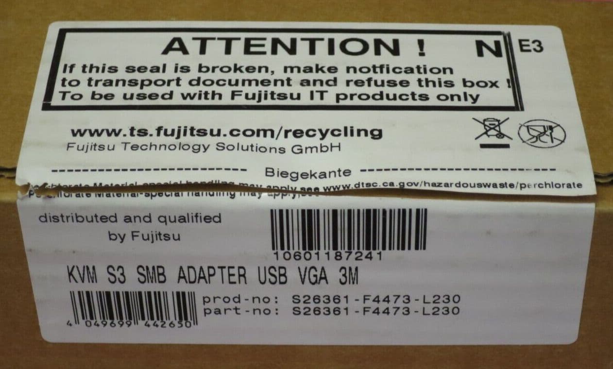 NEW Fujitsu KVM S3 SMB Console Switch Adapter USB VGA 3m Cable S26361 ...