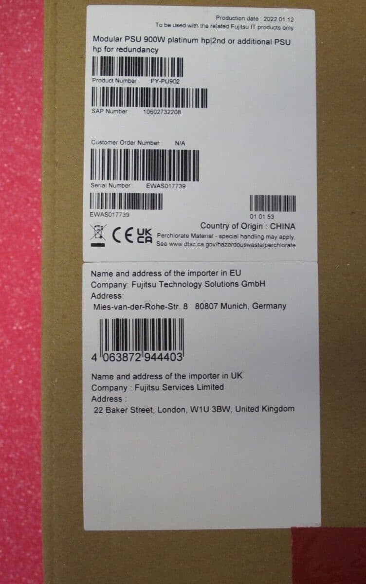 New Fujitsu Primergy PY-PU902 900W Modular PSU Platinum 1U Server Power ...