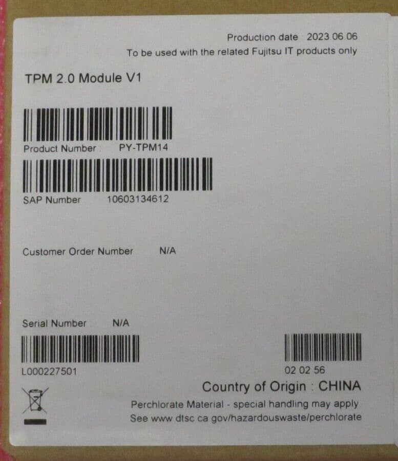 NEW Fujitsu TPM Module 2 0 v1 for M6 PY-TPM14 10603134612 S26361-F3552-L401