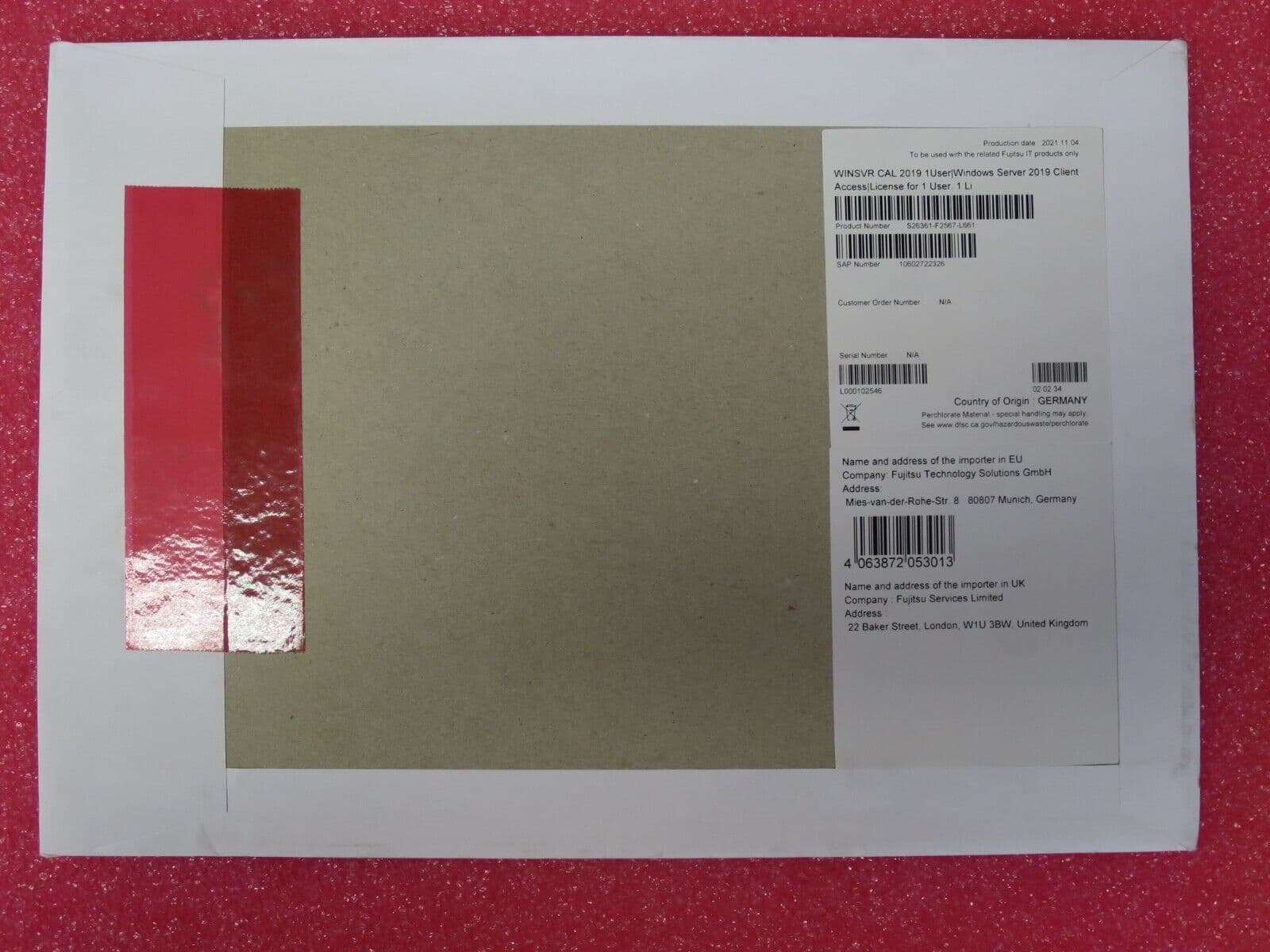 New Fujitsu Windows Server 2019 WINSRV CAL License 1 User S26361-F2567-L661